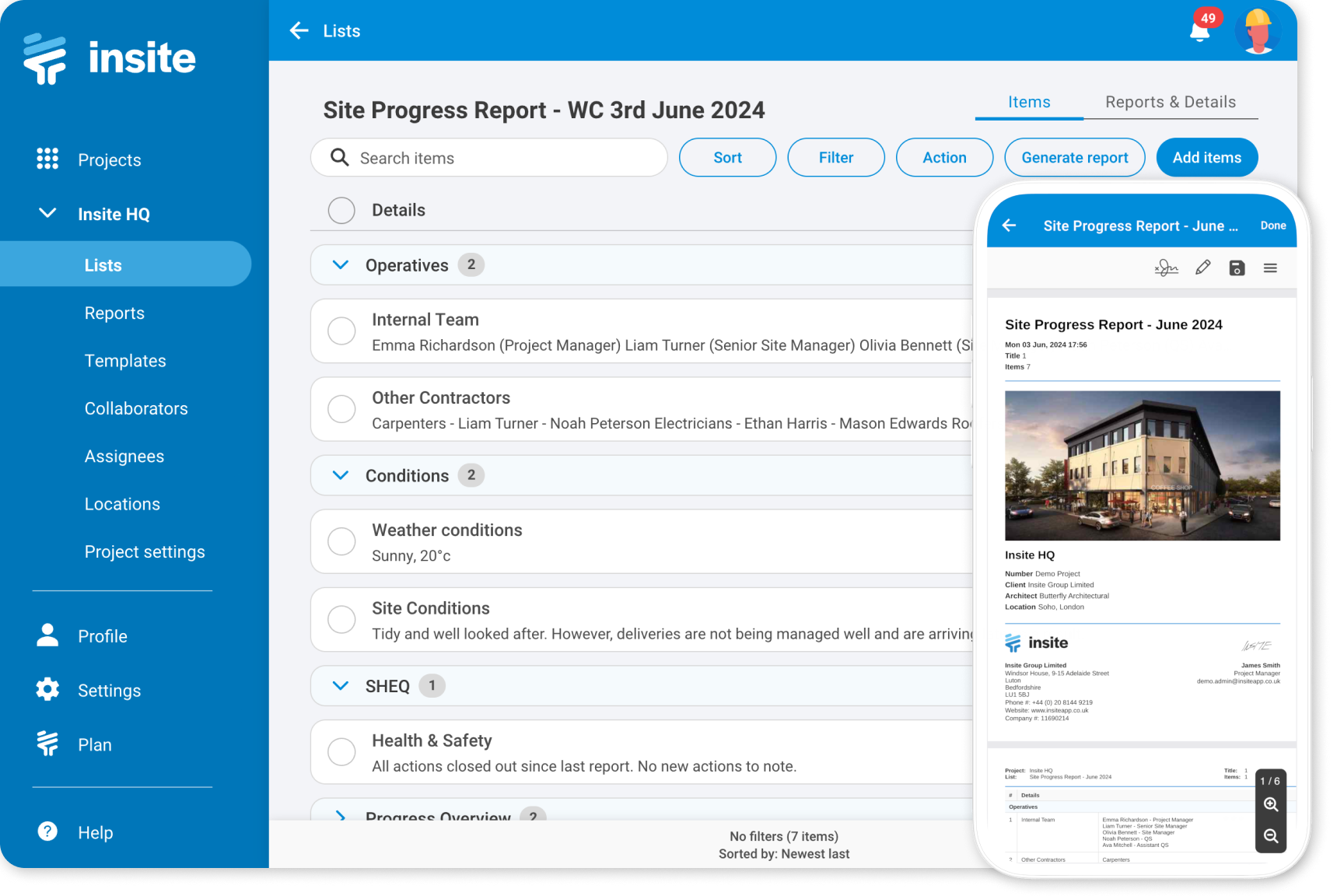 Site operations software for Subcontractors - Insite