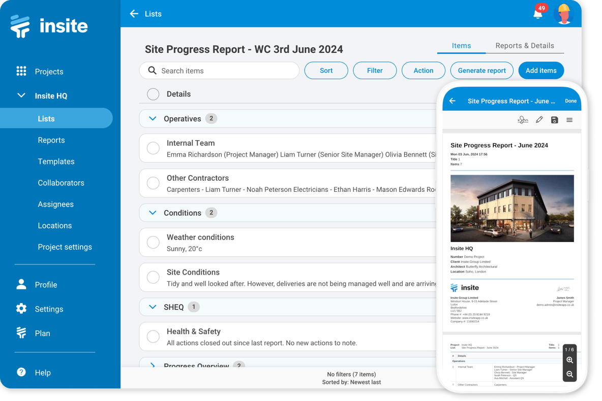 Site operations software for Subcontractors - Insite