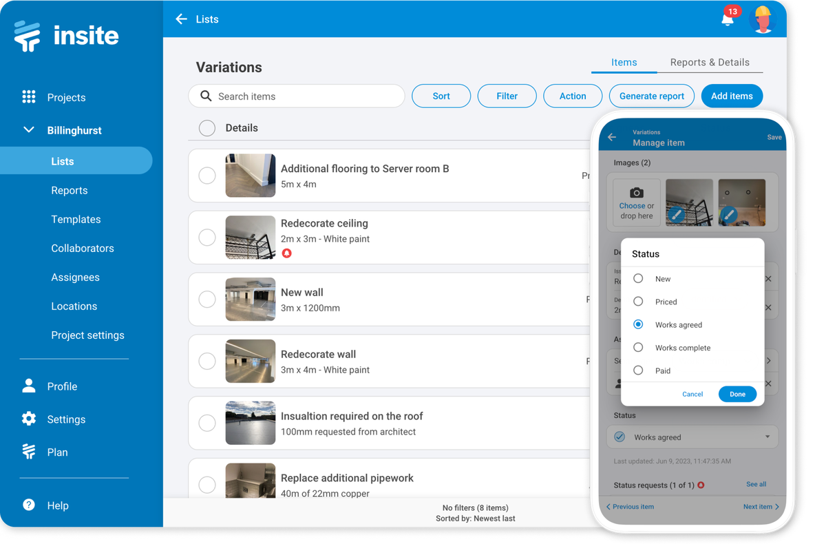 Site operations software for Subcontractors - Insite